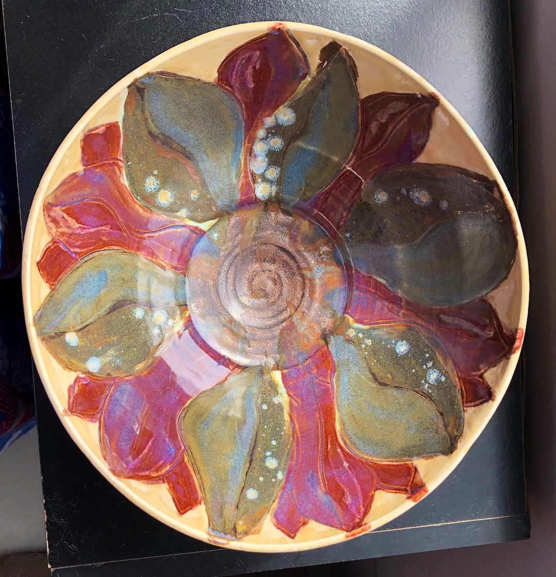 Fine Arts Handmade Ceramic Bowl Floral Painting in Red Green ...