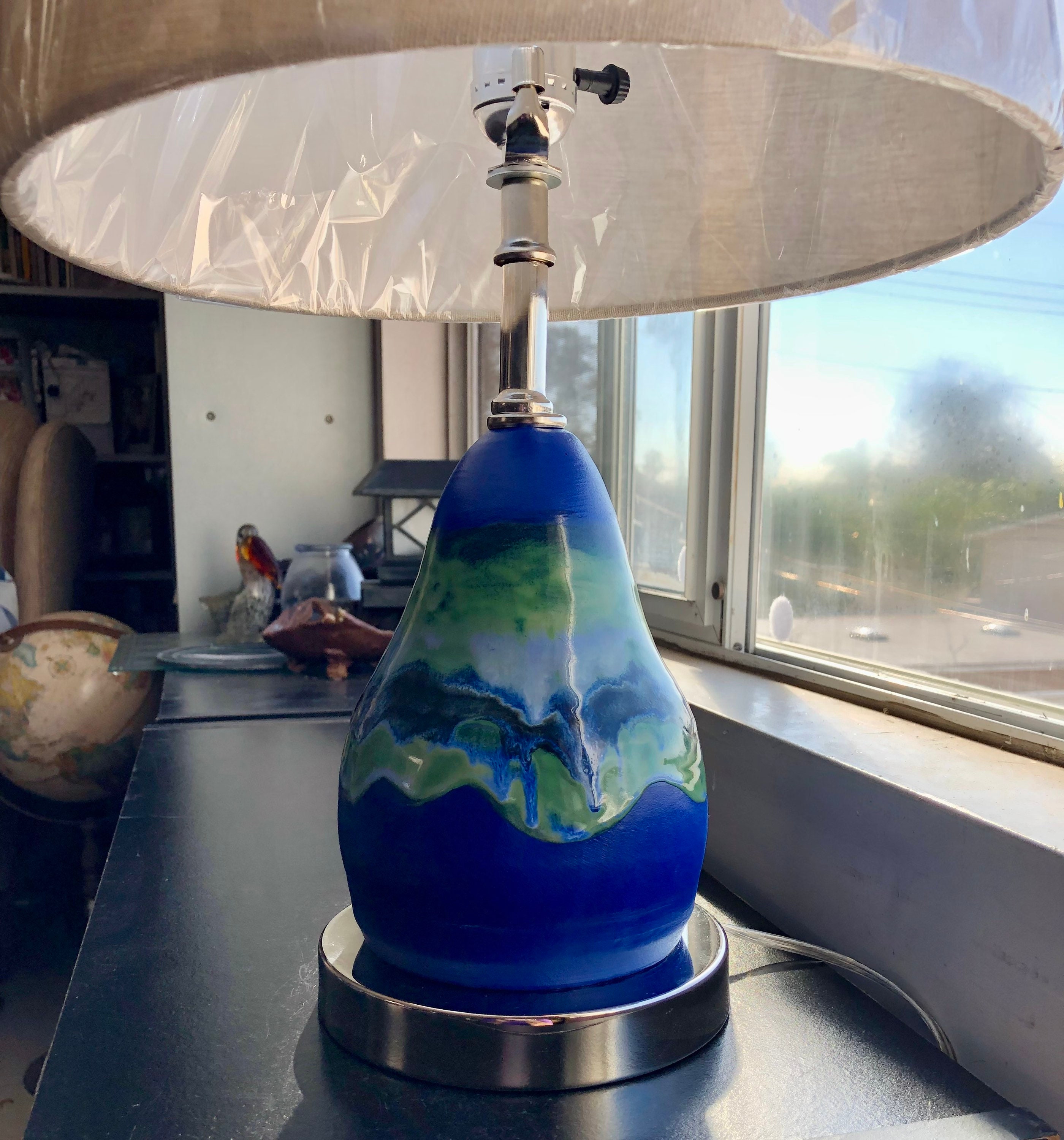 Pear Shaped Electric Blue Unique Lamps, Handthrown Pottery, Polished ...