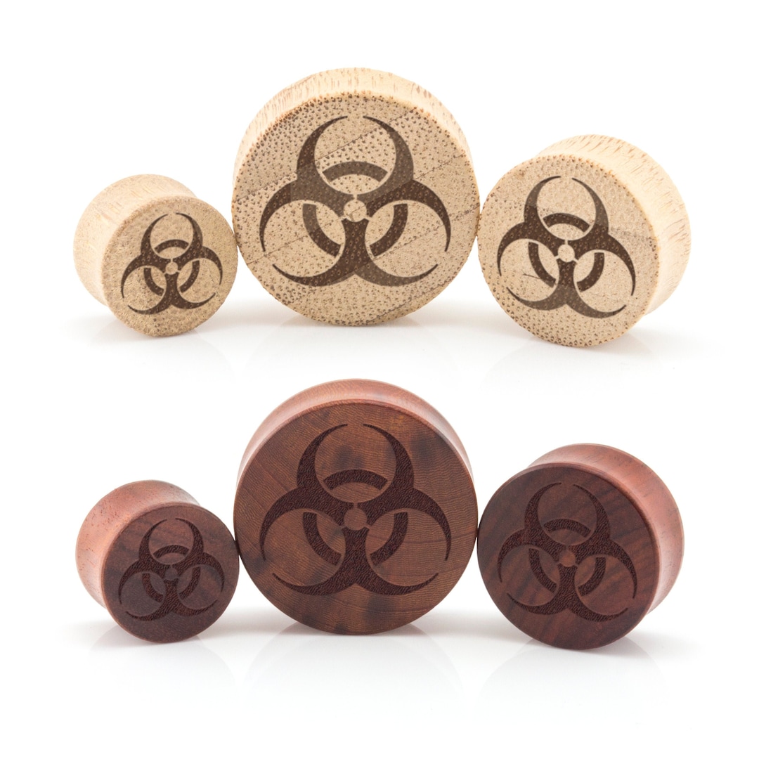Biohazard Wood Ear Plug Ear Gauge Laser Engraved Bamboo & - Etsy