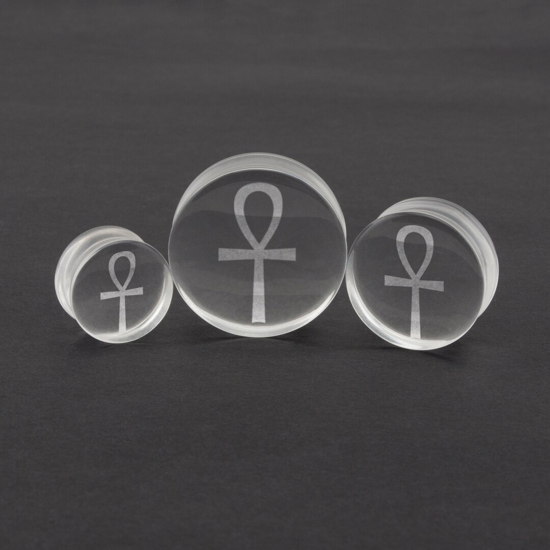 Ankh Symbol Clear Glass Ear Plug Laser Engraved Pyrex Stretcher Ear ...