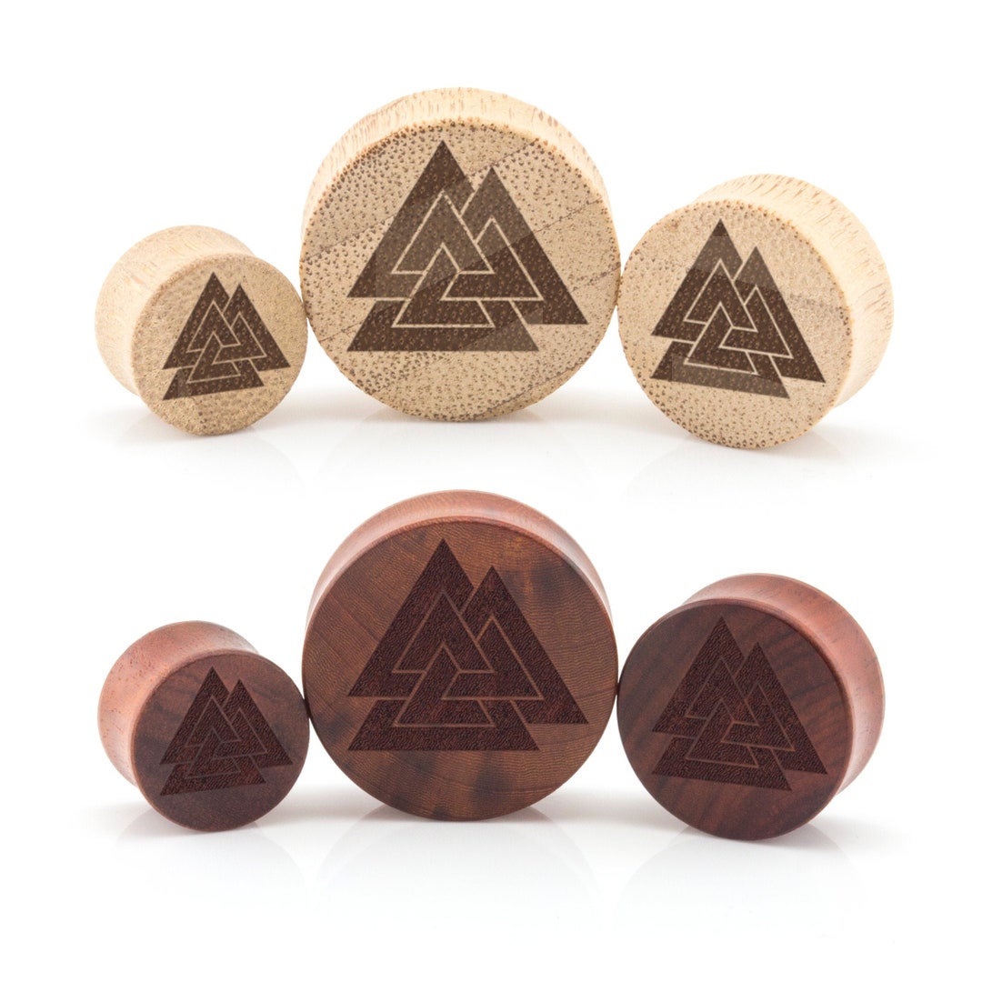 Valknut Wood Ear Plug Ear Gauge Laser Engraved Bamboo & Rose - Etsy