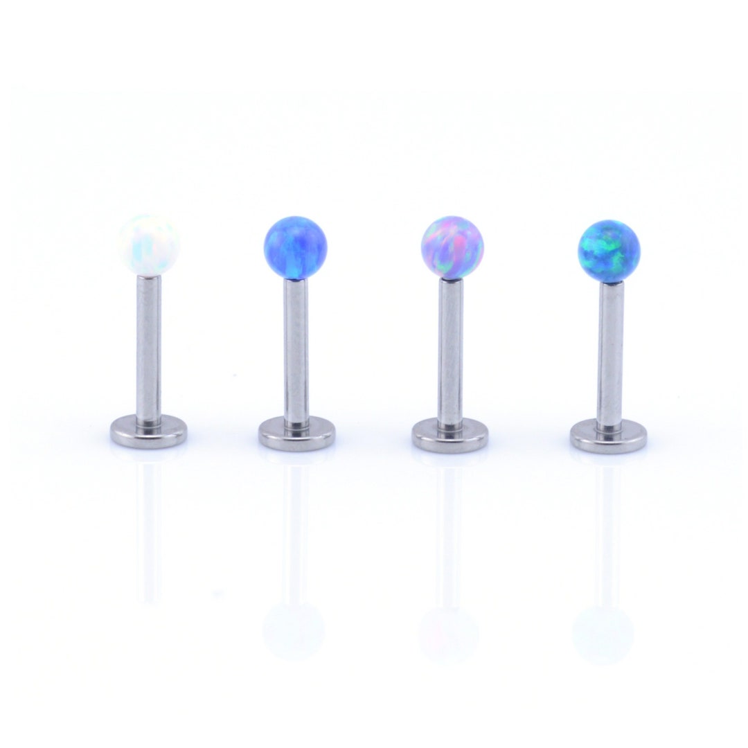 Titanium Opal Labret Bar Helix Cartilage Tragus Lip Stud Internally ...