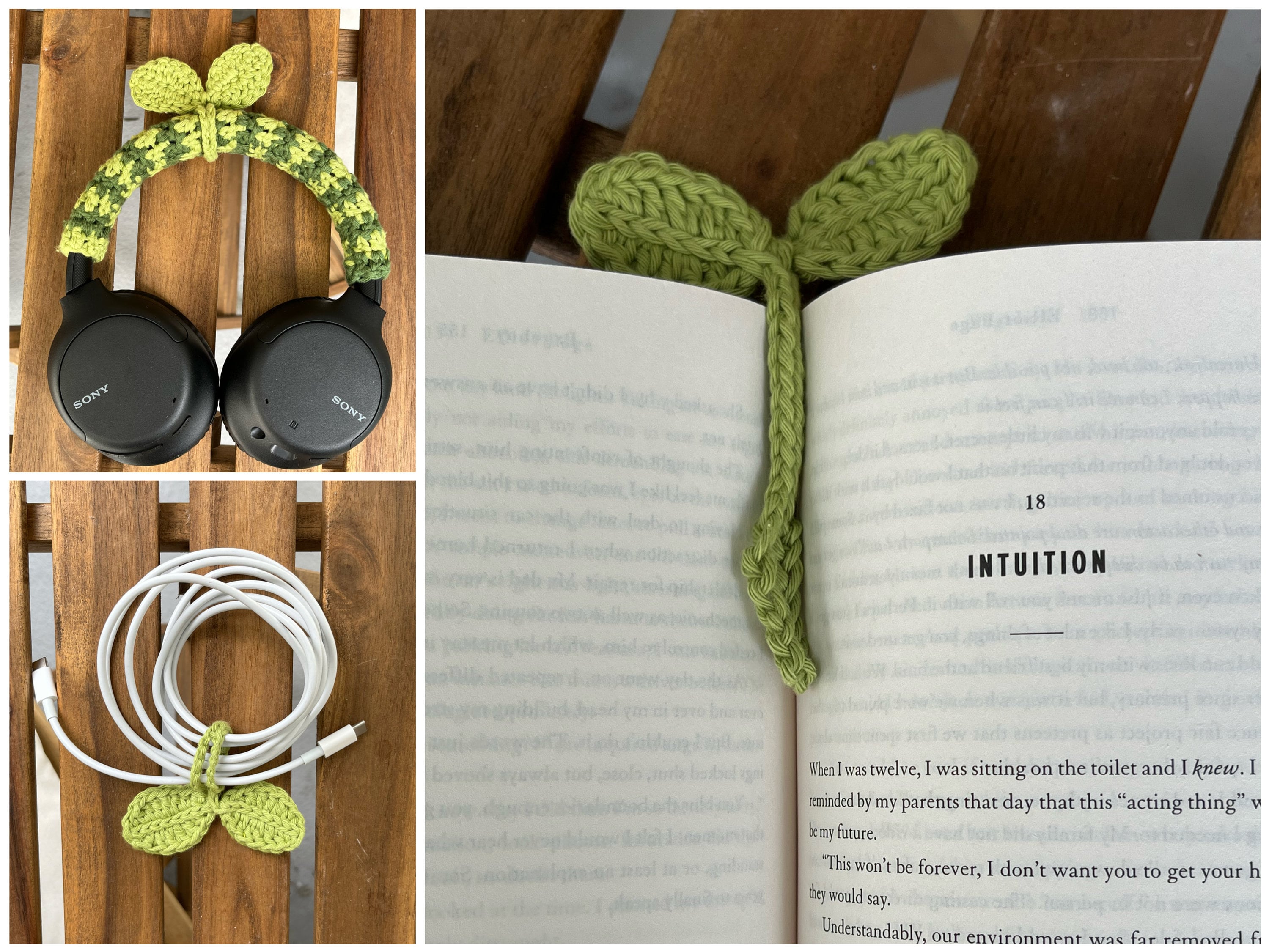 Crochet Sprout Leaves | Headphones, Bookmark, Cable Tie - Etsy