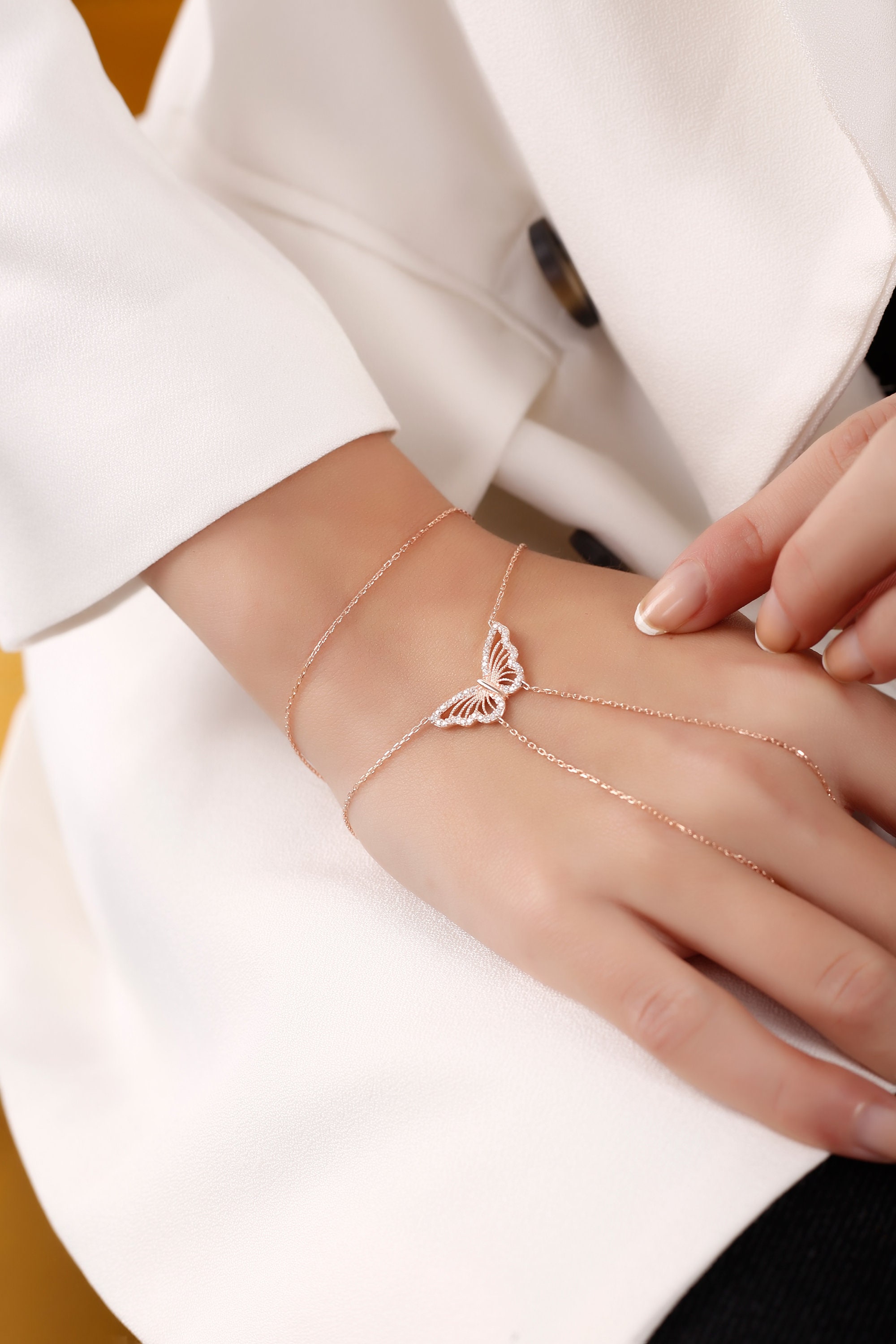925k Silver Butterfly Hand Chain , Silver Chain Bracelet , Silver ...