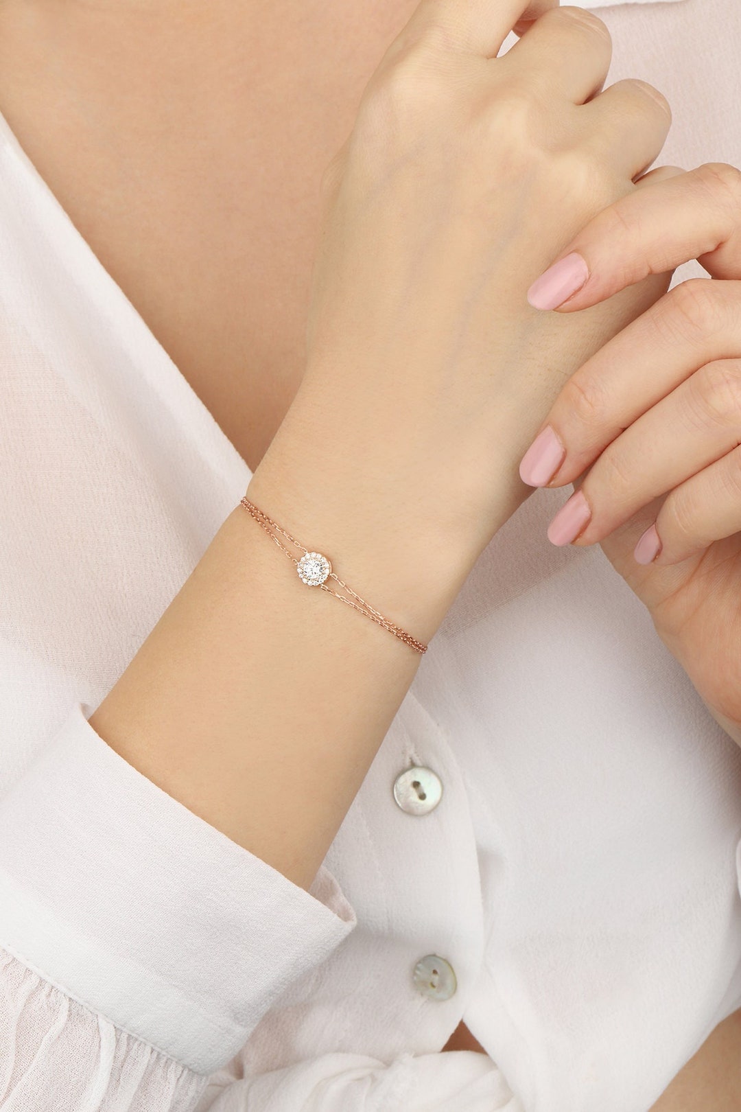 Silver Solitaire Bracelet, Solitaire Bracelet, Dainty Adjustable ...