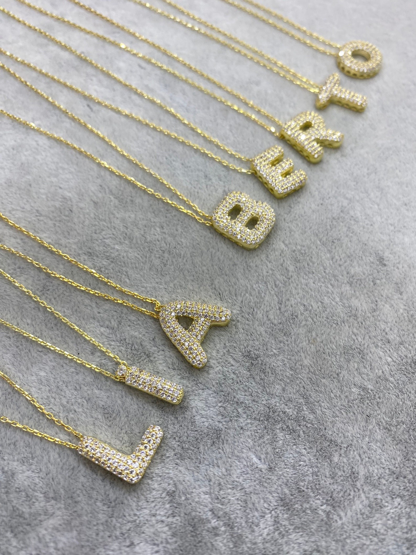 14K Gold Diamond Initial Necklace, Letter Necklace, Gold Diamond ...