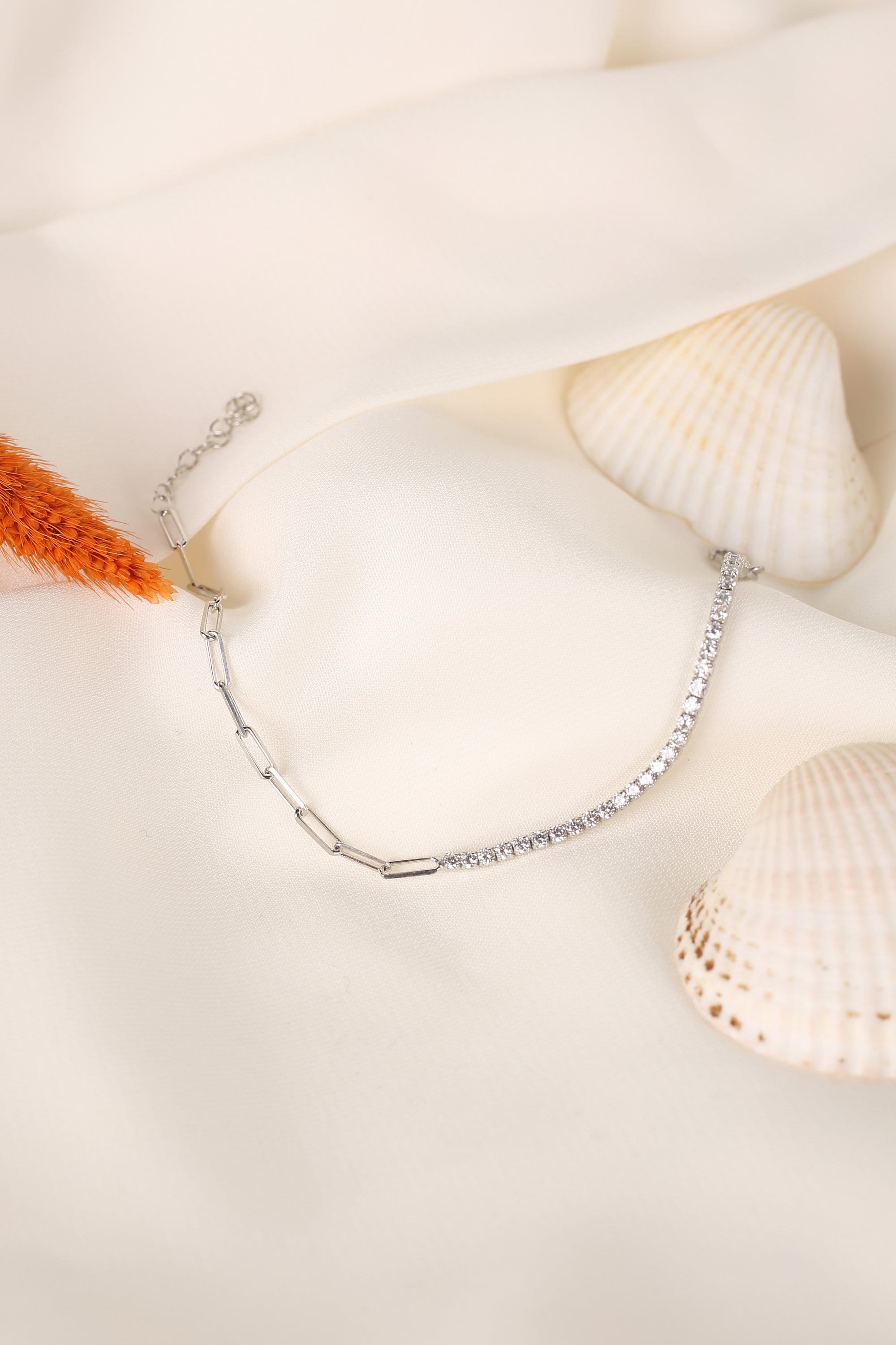 Half Tennis Half Link Chain Silver Ankletsterling Silver - Etsy