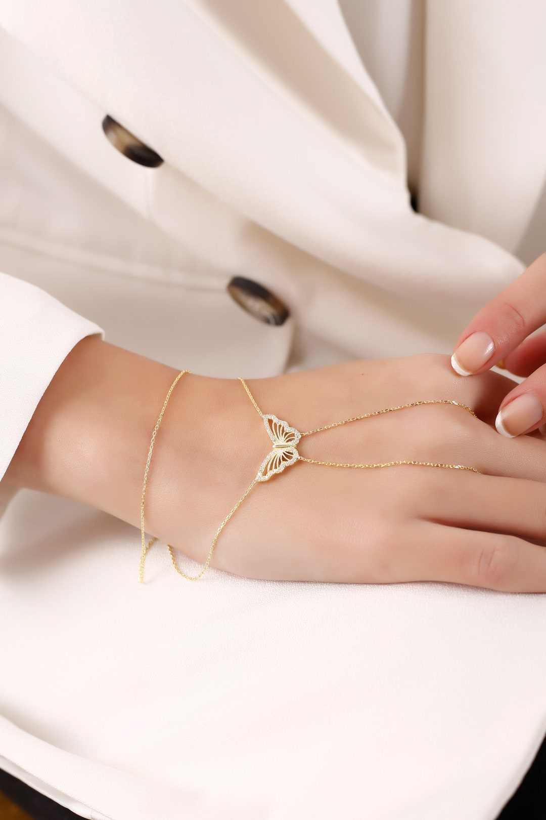 925k Silver Butterfly Hand Chain , Silver Chain Bracelet , Silver ...