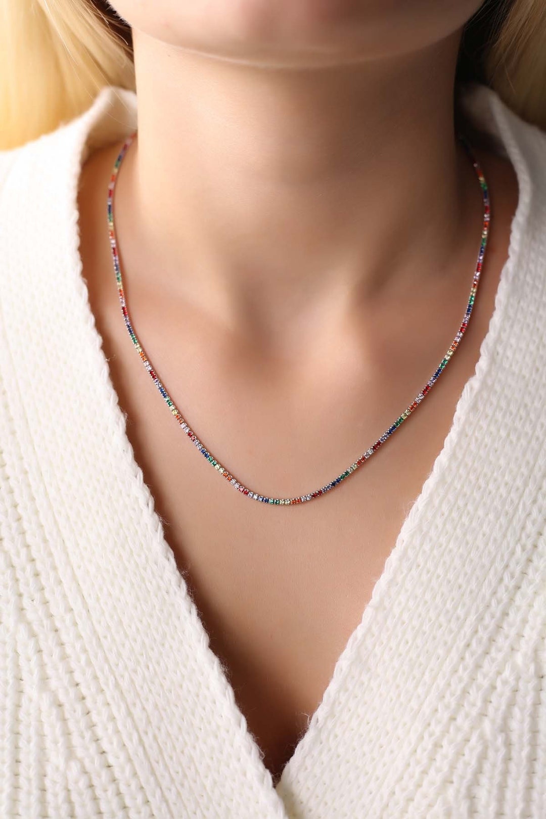 Colorful Tennis Choker , Rainbow Tennis Choker Necklace , Choker ...