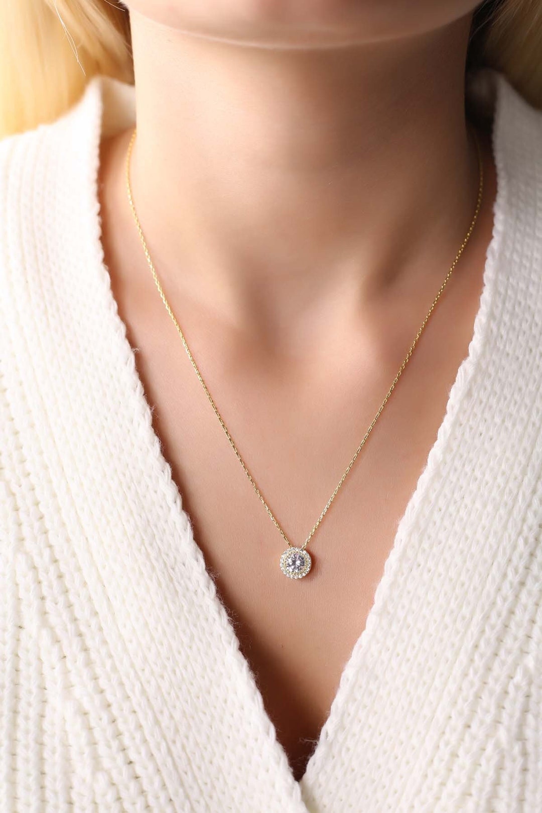 925k Silver Solitaire Pendant | Round Cut Diamond Necklace | Gift for ...