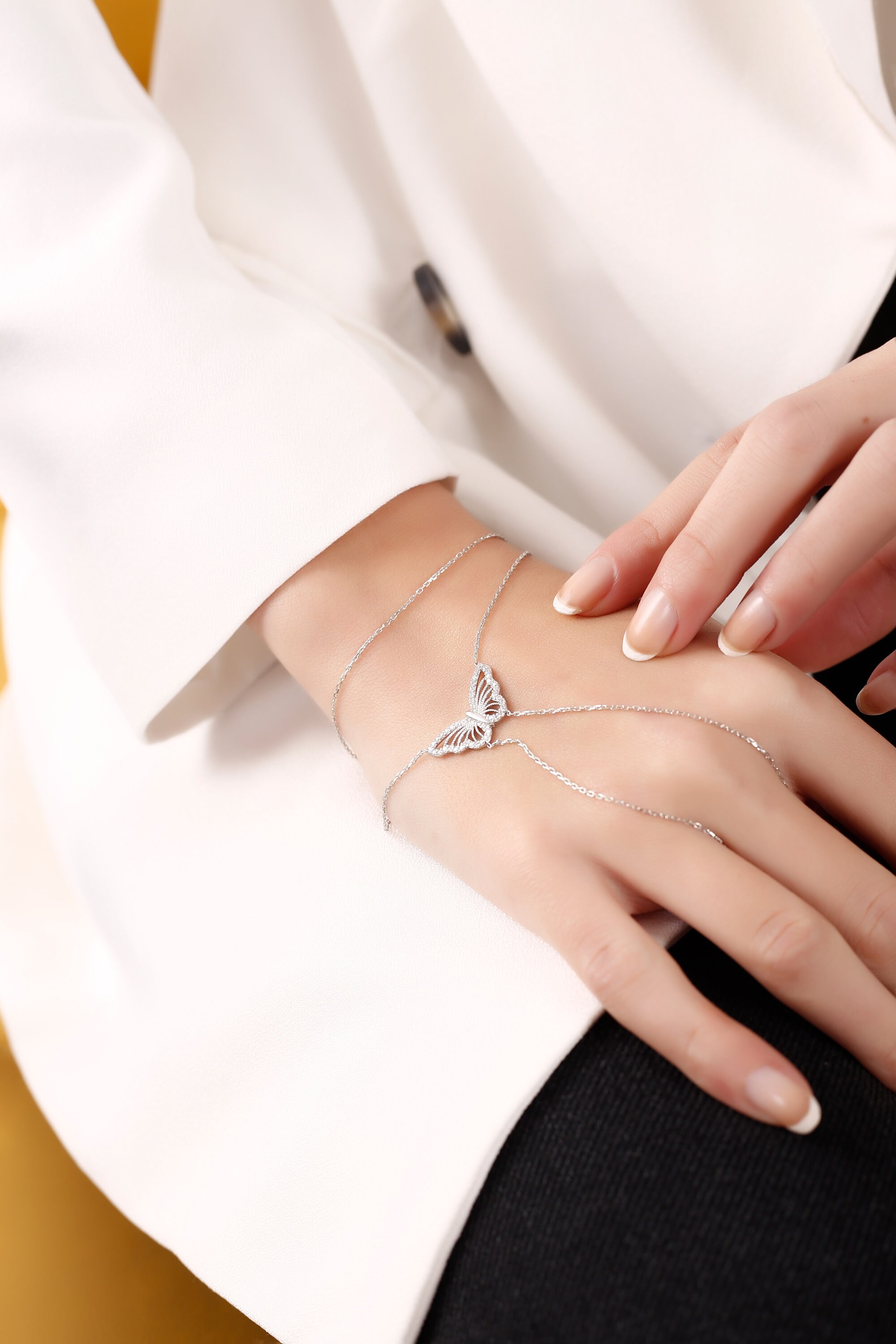 925k Silver Butterfly Hand Chain Silver Chain Bracelet - Etsy