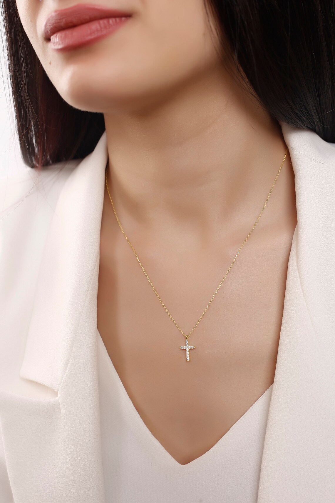 14K Solid Gold Cross Necklace Gold Cross Necklace Dainty - Etsy