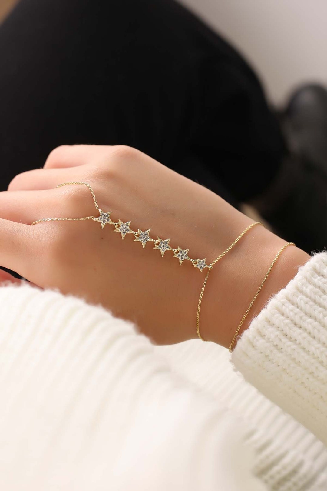 925k Silver Stars Hand Chain , Silver Chain Bracelet , Silver Bashmer ...