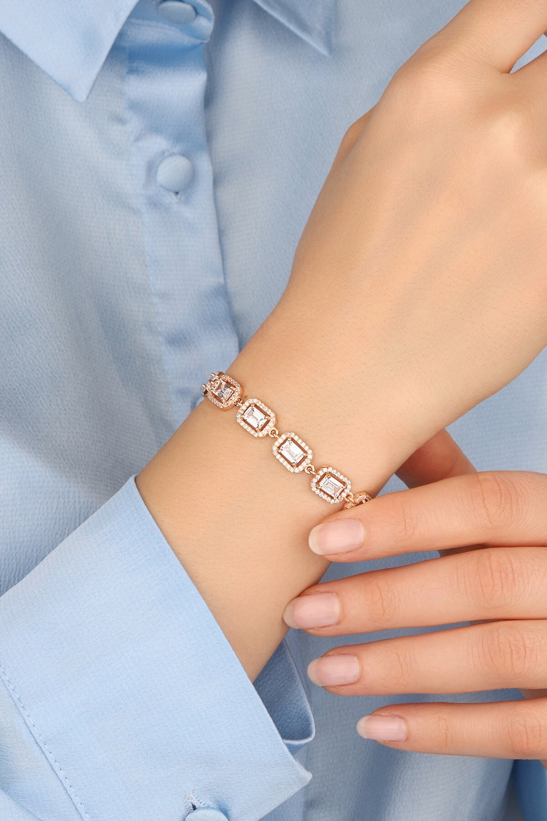 Baguette Stone Bracelet - 925K Silver Baguette Bracelet - Baguette ...