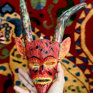 Oaxacan Carnaval Wooden Decorative Mini Devil Mask Featuring Arachnids ...