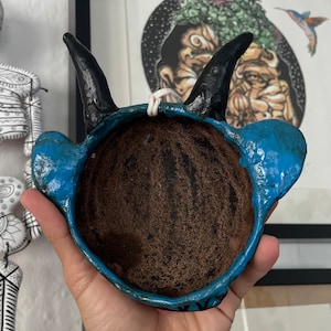 Blue and Black Horned Demon Coconut Shell Mexican Mask—unique Piece - Etsy