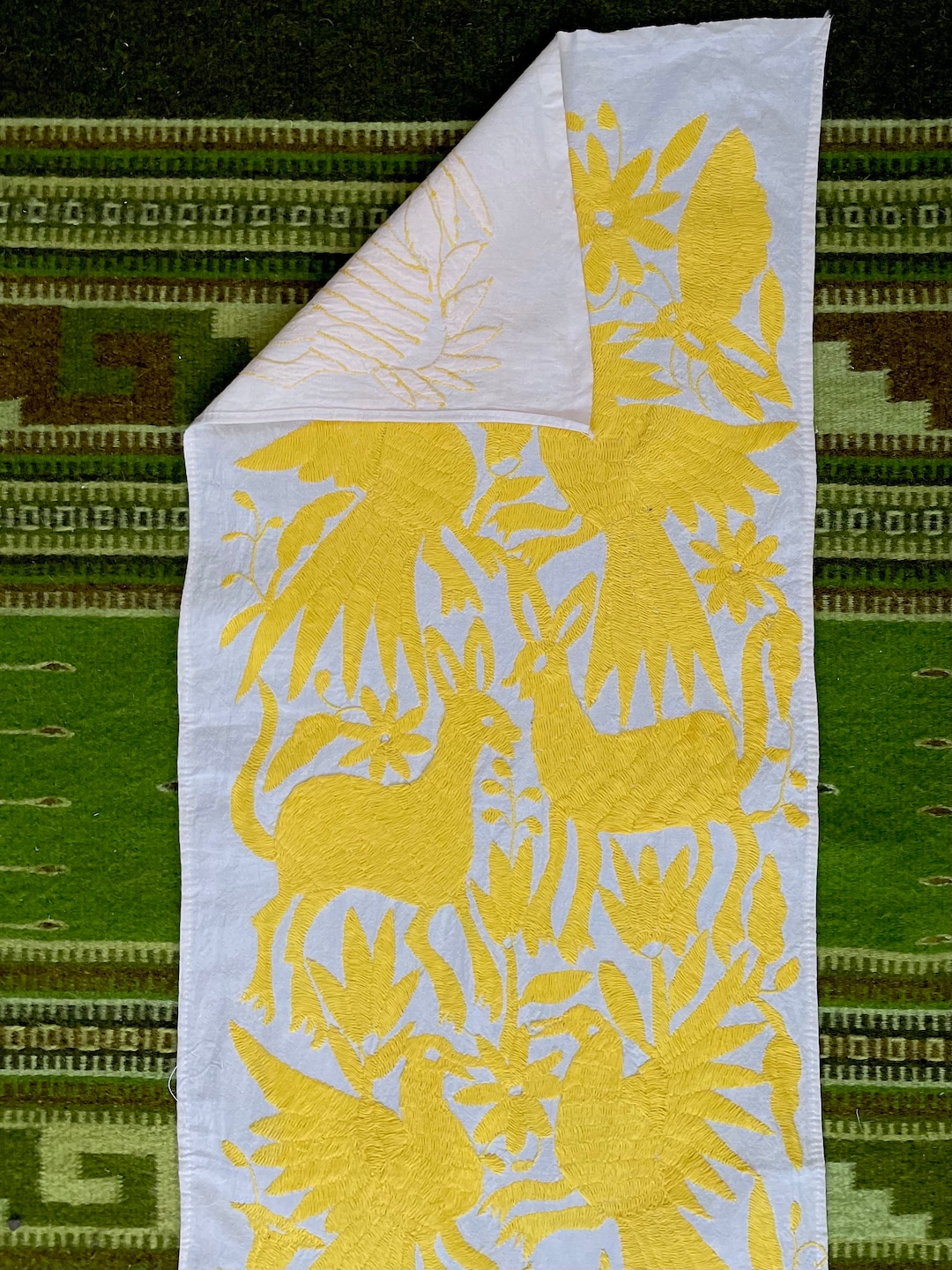 Super Bright Yellow Tenango Otomi Hand Embroidered Oriented Table ...
