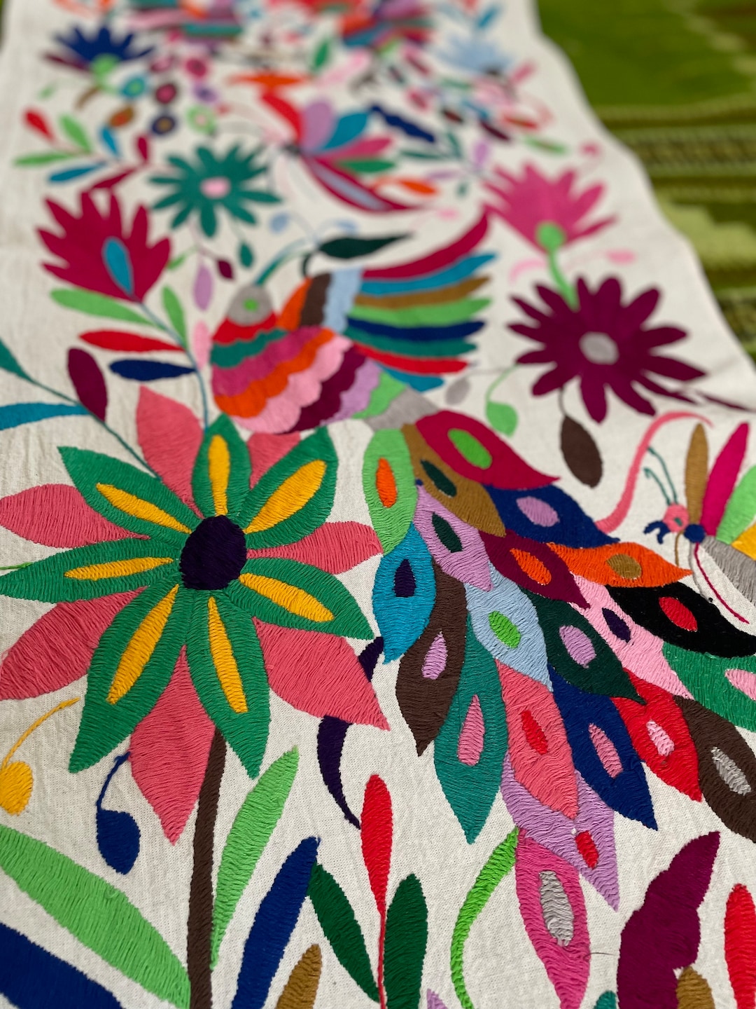 Colorful Rainbow Tenango Otomi Hand Embroidered Vertical Table Runner ...