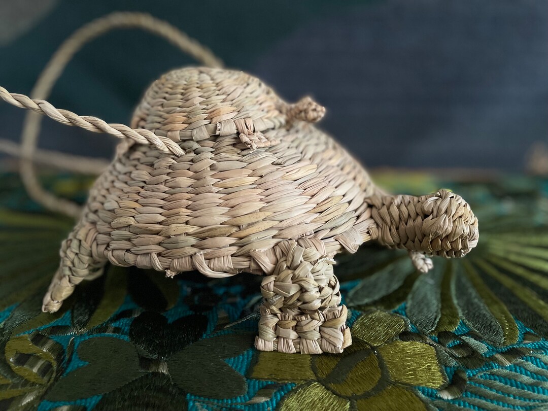 Woven Natural Palm Turtle Baby Riding Turtle Momma Shaped Purse From ...
