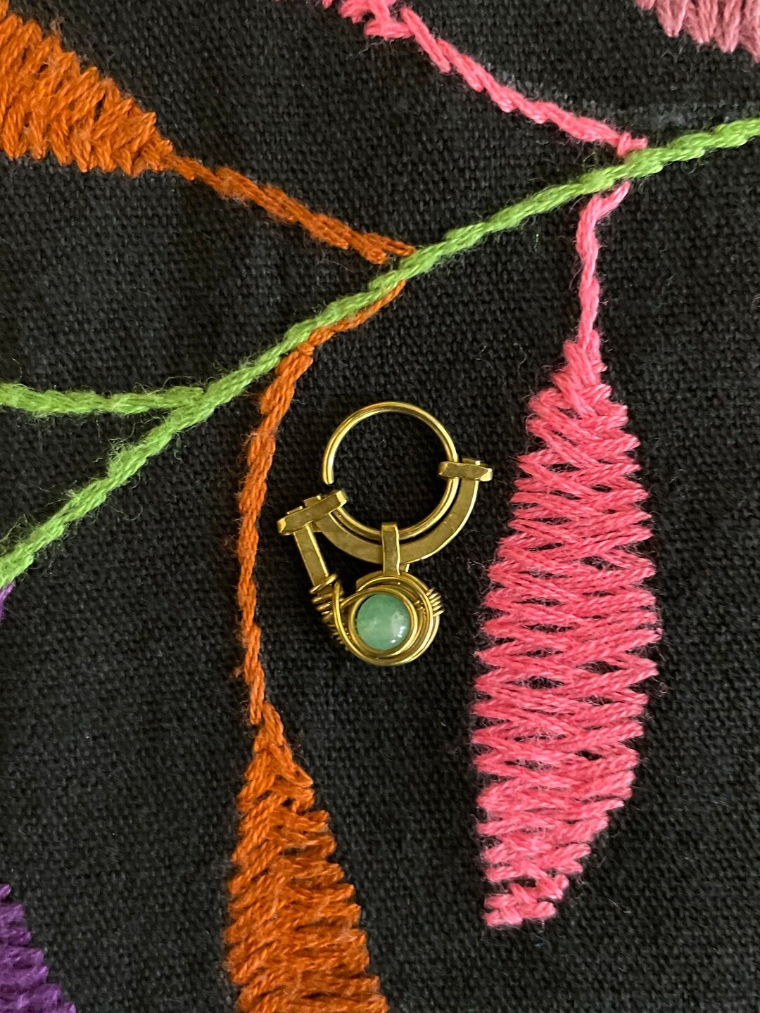 Ornate Filigree Septum Brass Piercing With Natural Green Quartz Stone ...