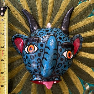 Blue and Black Horned Demon Coconut Shell Mexican Mask—unique Piece - Etsy