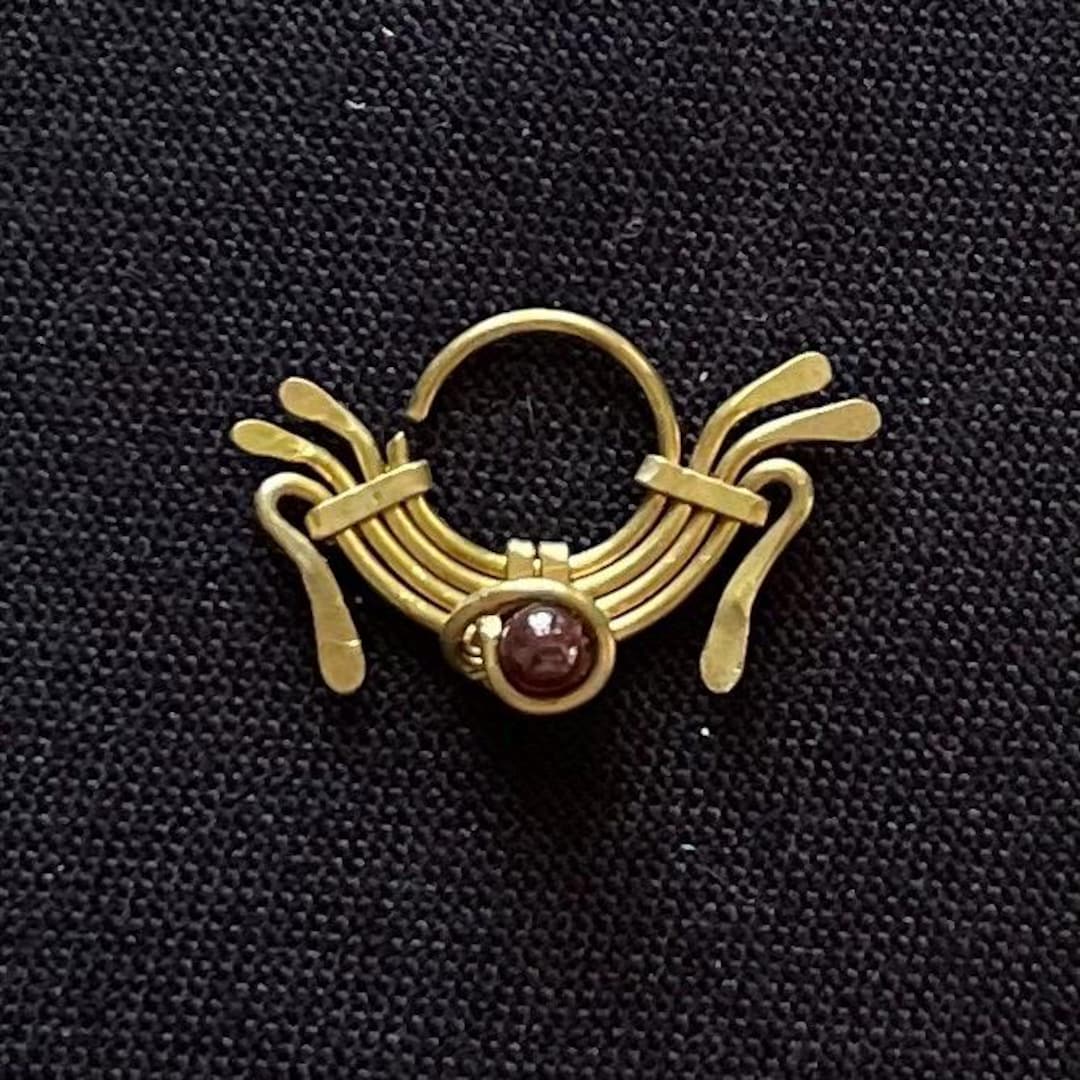 Ornate Filigree Septum Brass Piercing With Natural Garnet Stone ...