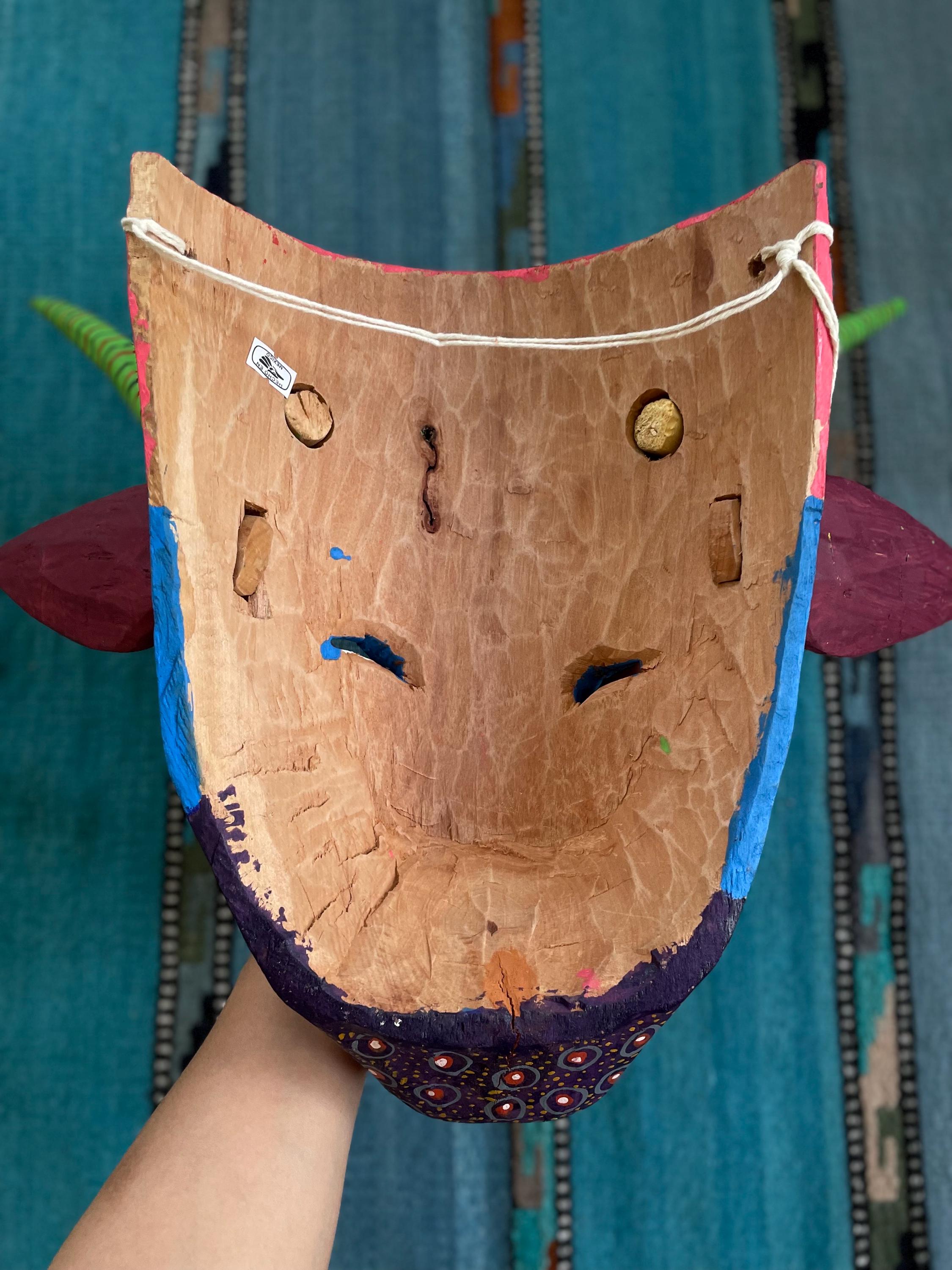 Large Purépecha Ocumicho Colorful Wooden Mask Featuring Lizard Crawling ...