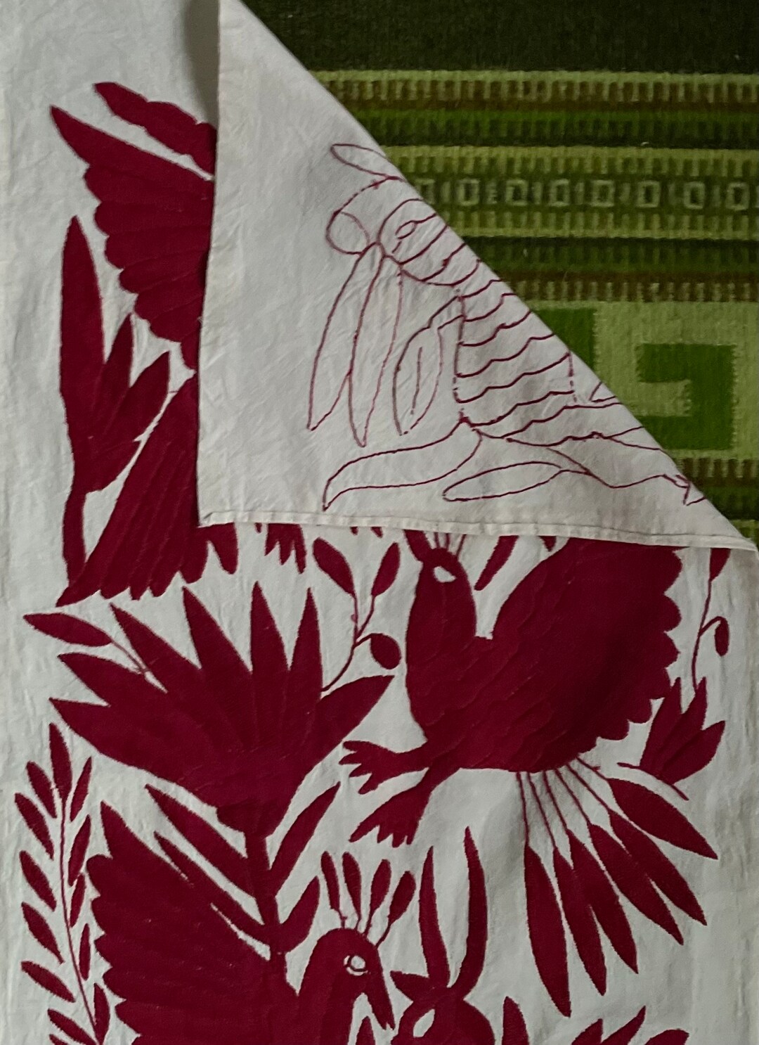 Deep Sanguine Blood Red Tenango Otomi Hand Embroidered Vertically ...