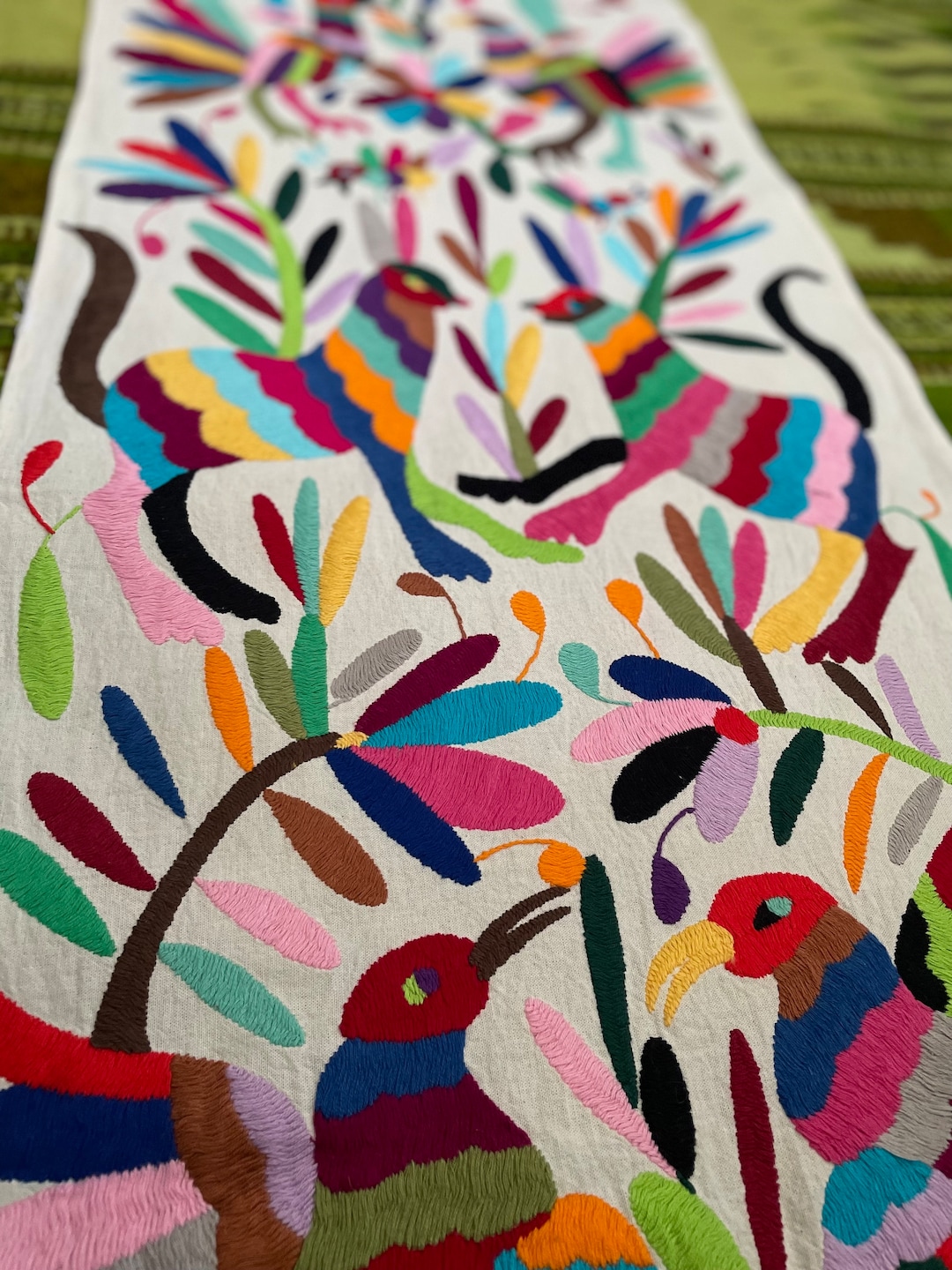 Colorful Rainbow Tenango Otomi Hand Embroidered Vertical Table Runner ...