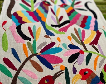 Colorful Rainbow Tenango Otomi Hand Embroidered Vertical Table Runner ...