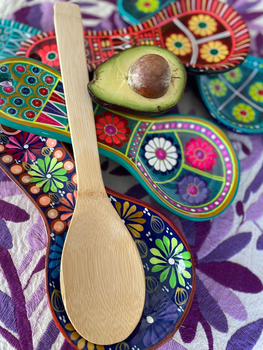 Hand Painted Varnished Floral Motif Ceramic Spoon Rest From - Etsy