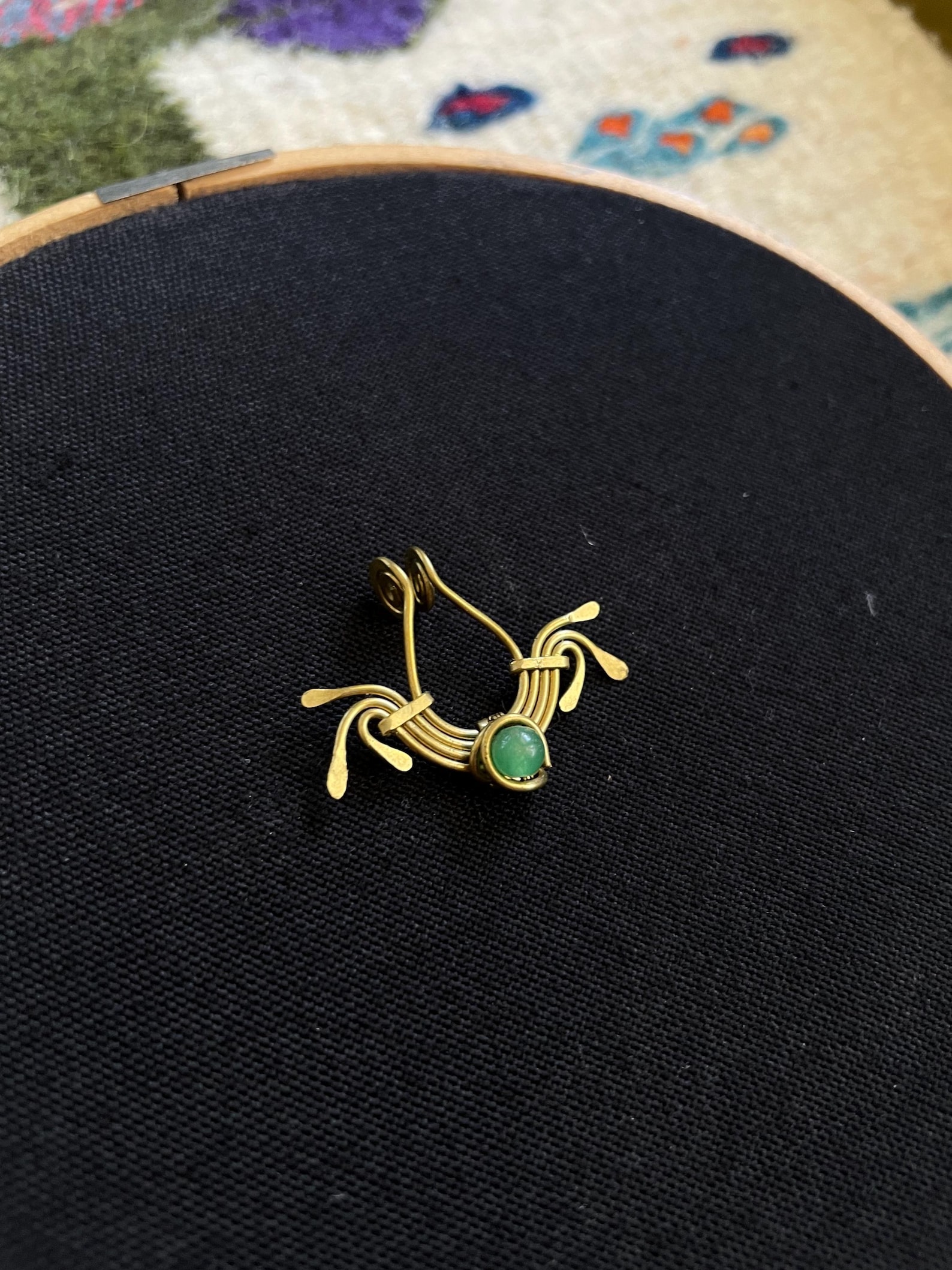Ornate Filigree Septum Brass Piercing With Natural Garnet or Aventurine ...