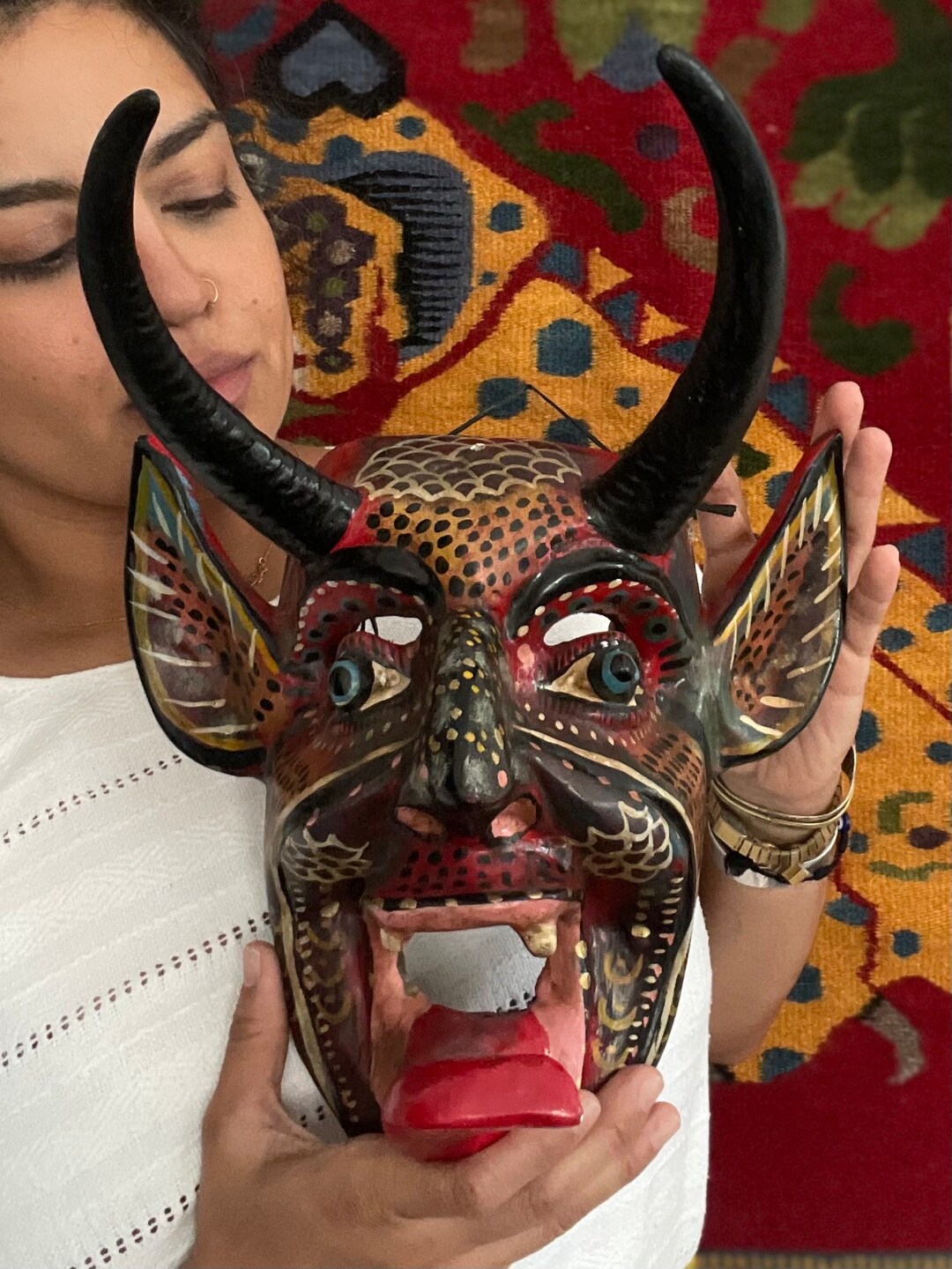 Beautiful Demon in Earth Tones—tecuani Mexican Mask From Guerrero ...