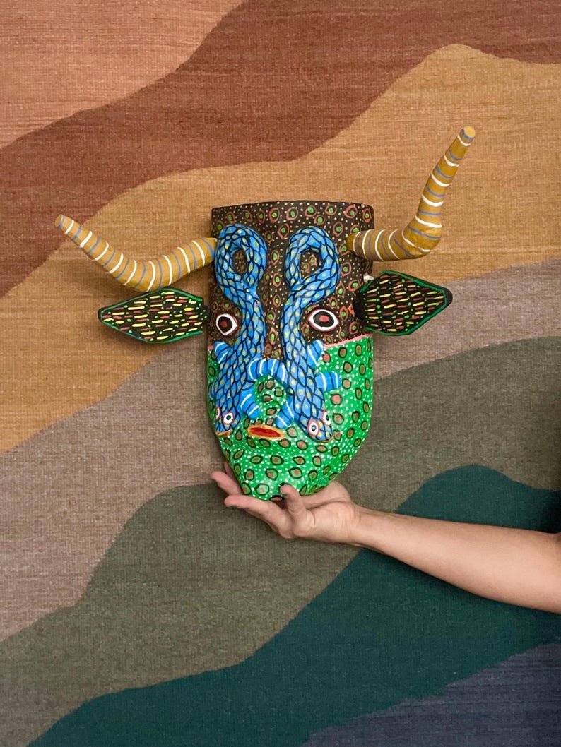 Large Purépecha Ocumicho Colorful Wooden Mask Featuring Lizard Crawling ...