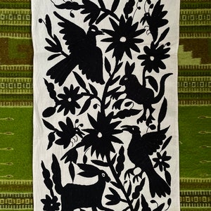 Black Tenango Otomi Hand Embroidered Vertically Oriented Table Runner ...