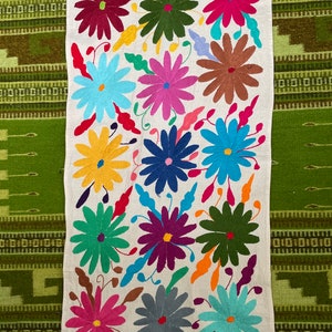 Colorful Otomi Hand Embroidered Tenango Style Flower Embroidered Table ...