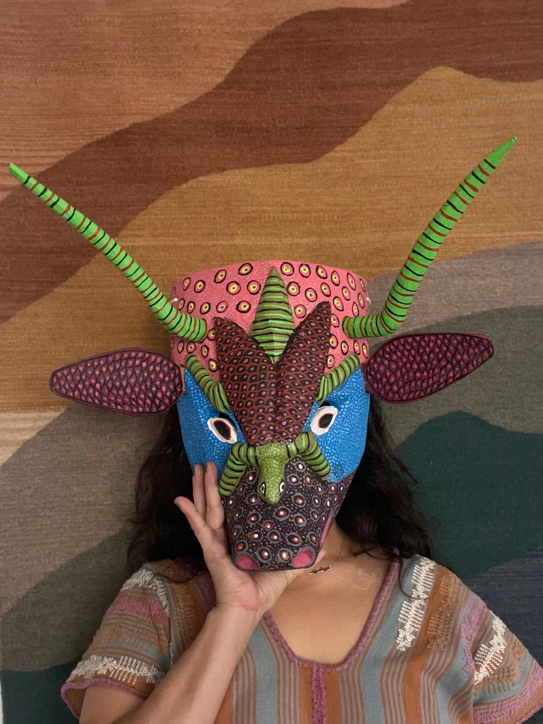 Large Purépecha Ocumicho Colorful Wooden Mask Featuring Lizard Crawling ...