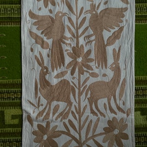 Beige Tenango Otomi Hand Embroidered Vertically Oriented Table Runner ...
