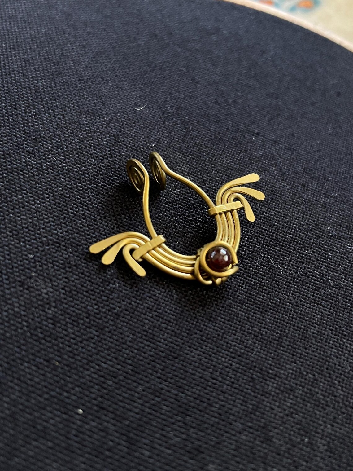 Ornate Filigree Septum Brass Piercing With Natural Garnet or Aventurine ...