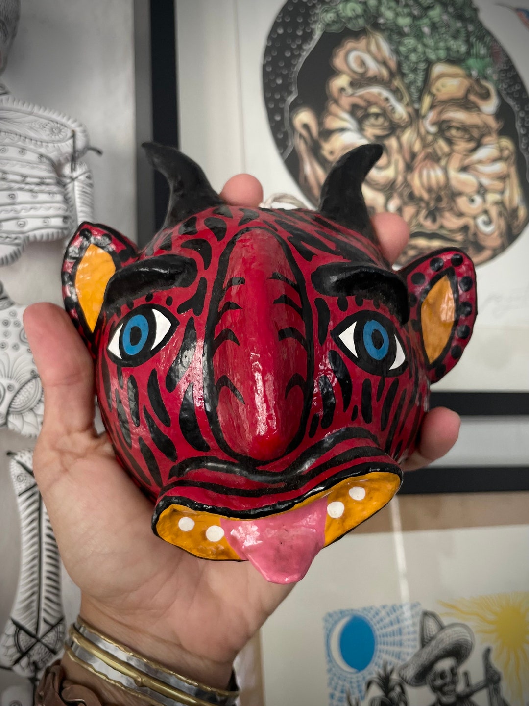 Red and Black Horned Demon Coconut Shell Mexican Mask—unique Piece - Etsy