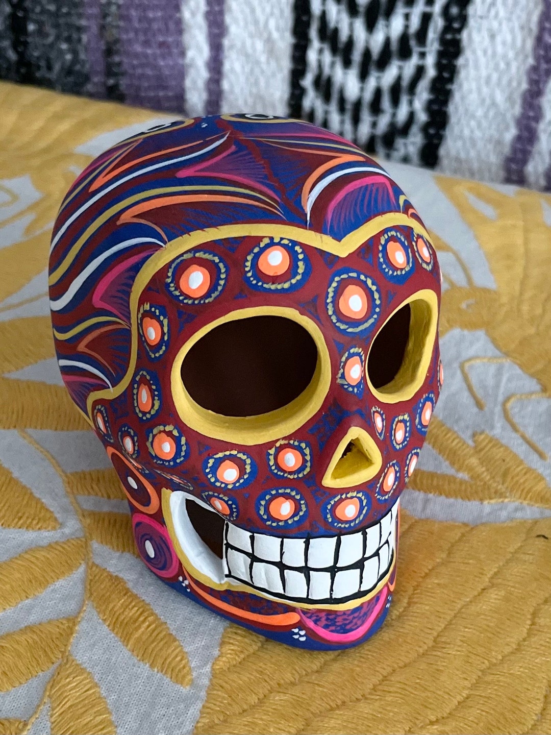 Hand Painted Ceramic Skull Luchador Mexican Wrestler Style From Mexico ...