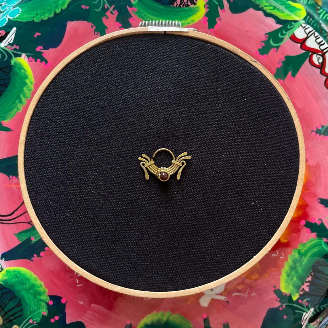 Ornate Filigree Septum Brass Piercing With Natural Garnet or Aventurine ...