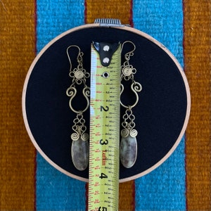 Extra Long Brass Dangle Earrings With Aztec Swirl Motifs and Sonoran ...