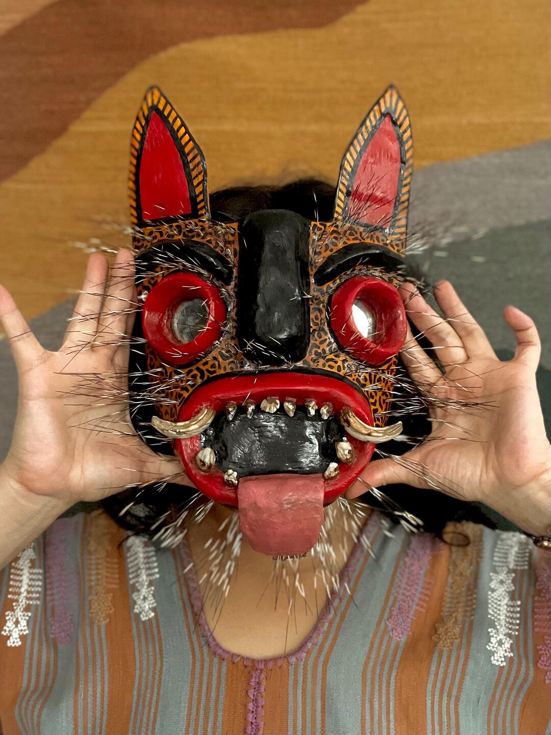 Mexican Jaguar Danza Del Tigre La Tigrada Tecuani Mask With Genuine ...