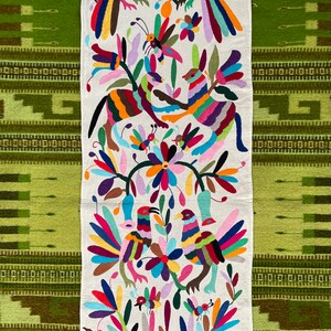 Colorful Rainbow Tenango Otomi Hand Embroidered Vertical Table Runner ...