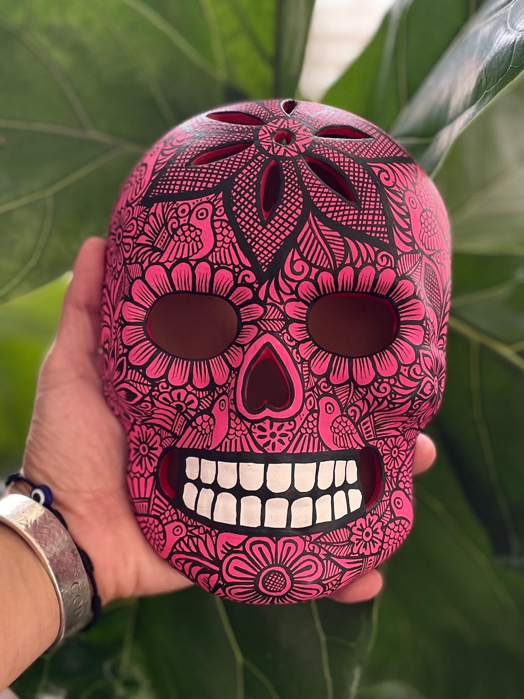 Detailed Hand Painted Skull Calavera With Birds and Flowers Wall ...