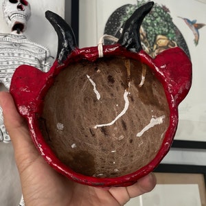 Red and Black Horned Demon Coconut Shell Mexican Mask—unique Piece - Etsy