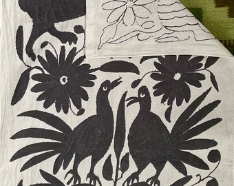 Black Tenango Otomi Hand Embroidered Vertically Oriented Table Runner ...