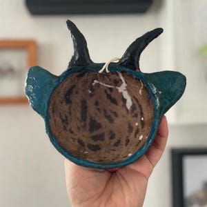 Deep Earth Teal and White Horned Demon Coconut Shell Mexican Mask ...