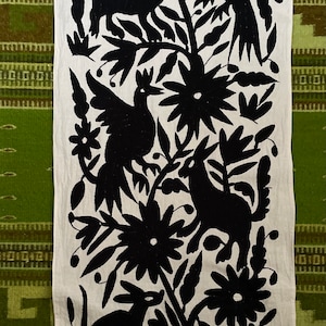 Black Tenango Otomi Hand Embroidered Vertically Oriented Table Runner ...